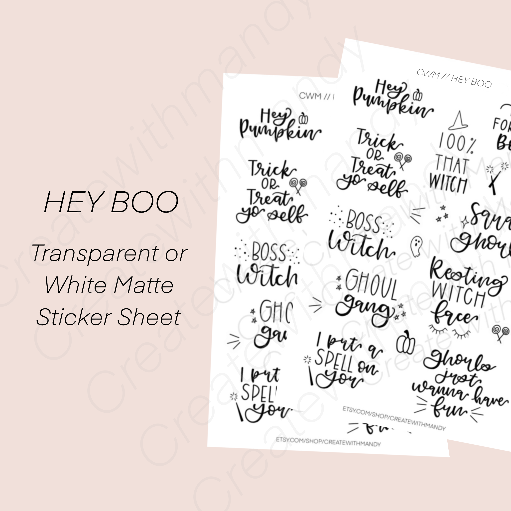 HEY BOO Sticker Sheet – CreatewithMandy